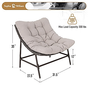 Sophia & William Outdoor Papasan Chairs with Cushion and Frame, Patio Rattan Club Scoop Chairs with 3.9" Cushions, Oversized Padded Lounge Chairs Set of 2, 350Ibs Capacity, Indoor & Outdoor Use