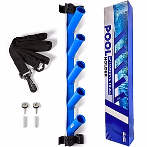 Aquatix Pro Pool Accessory Holder, Hanger & Organizer, Complete Kit, 110lbs Holding Power, Best for Swimming Pool Pole, Brush, Skimmer & Vacuum Head, Caddy for all Accessories & Attachments, Rustproof