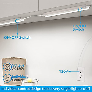 TORCHSTAR Plug in Under Cabinet Lighting, ETL Listed Linkable LED Under Cabinet Light Kit, Individual Control, 16 Inch, 4000K Cool White, 8W, Pack of 4