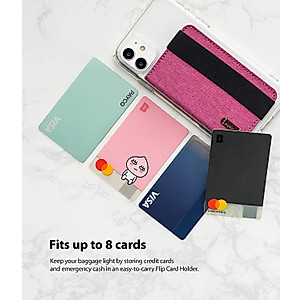 Ringke Flip Card Holder with Elastic Hand Strap Slim Soft Band Grip Fashion Multi-Card Slot 3M Stick-On Wallet Credit Card Cash Mini Pouch Attachment Compatible with Most Smartphones - Pink