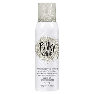 Punky Temporary Hair and Body Glitter Color Spray, Travel Spray, Lightweight, Adds Sparkly Shimmery Glow, Perfect to use On Hair, Skin, or Clothing, 3.5 oz - SILVER
