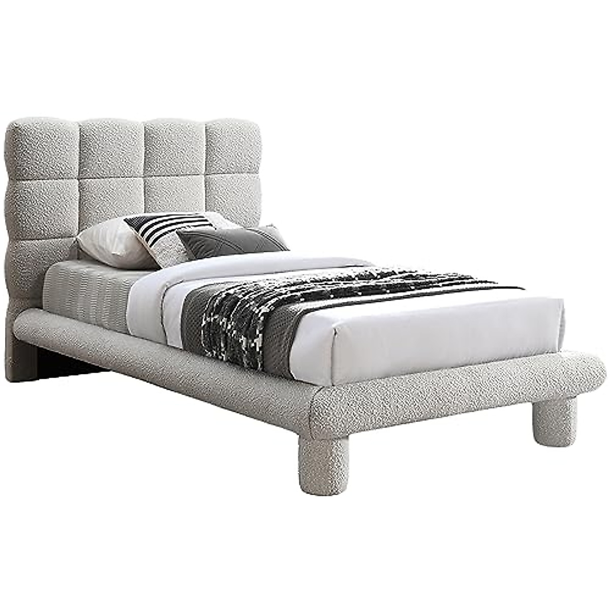 Meridian Furniture DecoCream-T Deco Collection Modern | Contemporary Twin Bed with Rich Cream Boucle Fabric and Deep Channel Biscuit Tufting, 49.25" W x 84.5" D x 45.5" H, Cream, Twin