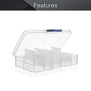 Auniwaig Plastic Jewelry Organizer Box, 10 Grids Jewelry Organizer Plastic Bead Storage Container with Adjustable Dividers, for Beads, Jewelry, Fishing Hook, Letterboard Letters and Small Parts