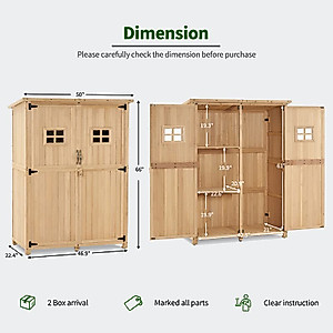 MCombo Large Outdoor Storage Shed with 2 Shelves, Oversize Garden Tool Shed with Latch, Outdoor Storage Cabinet with Floor for Patio and Yard (46.9" x 22.4" x 66") 1911 (Beige)