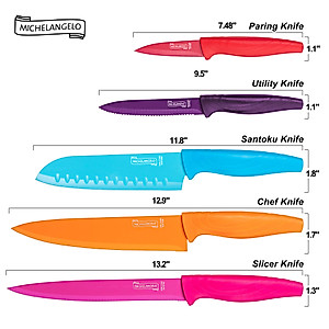 MICHELANGELO Knife Set, Kitchen Knife 20 Piece with Nonstick Colored Coating
