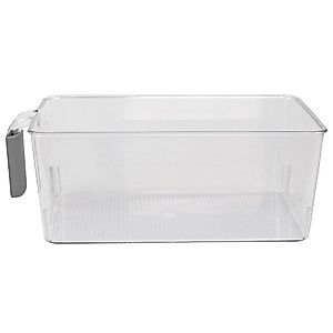 Home Basics Pull-Out Plastic Storage Bin with Soft Grip Handle for Refrigerator, Freezer & Kitchen Pantry Storage Organizer, Clear (4, LARGE)