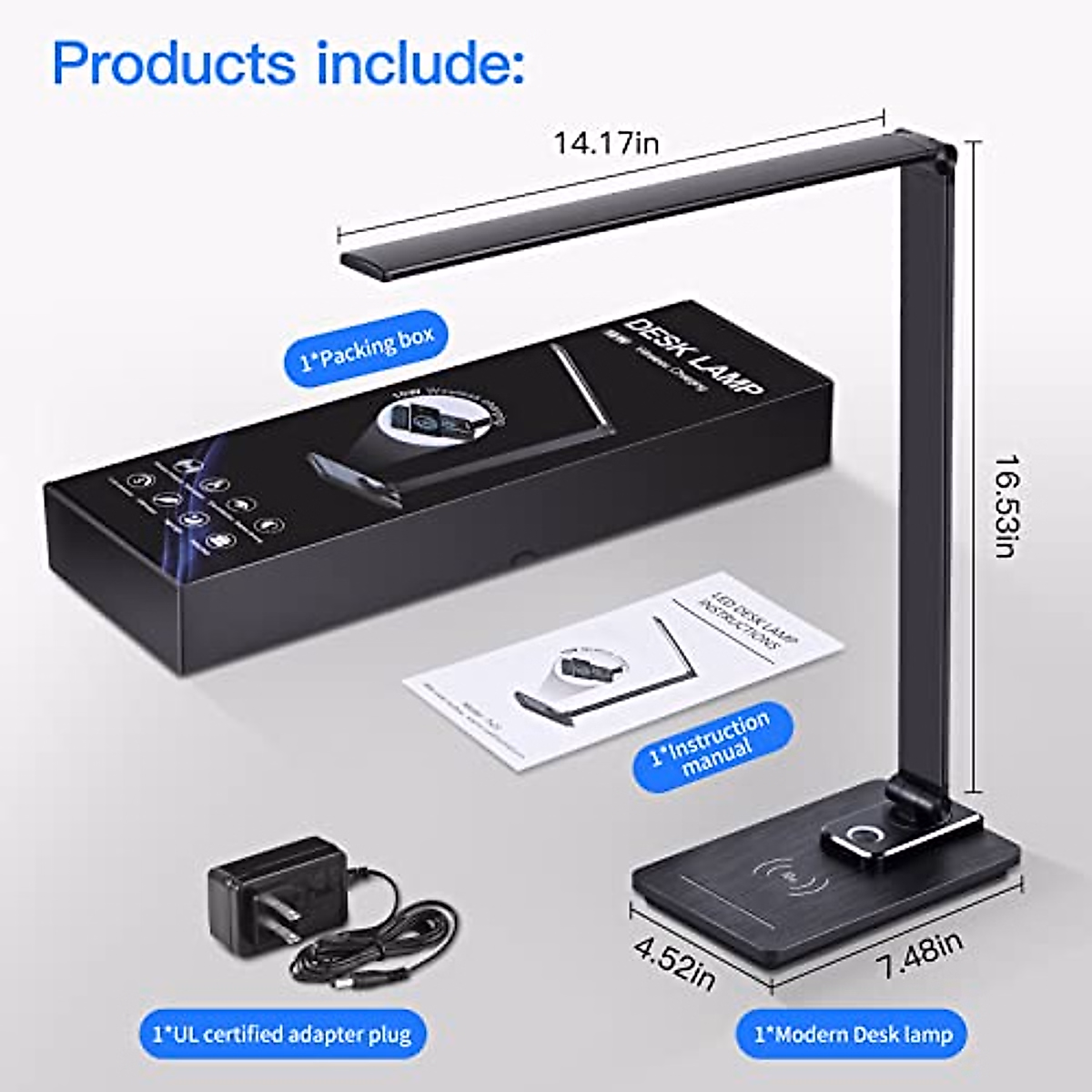 JOSTIC Led Desk lamp with Fast Wireless Charger, Night Lighting, USB Charging Port, 10 Brightness 5 Color, Natural Light Eye Caring Reading Lamp, Desk Light for Home Office, Bedside Table Lamp, Black