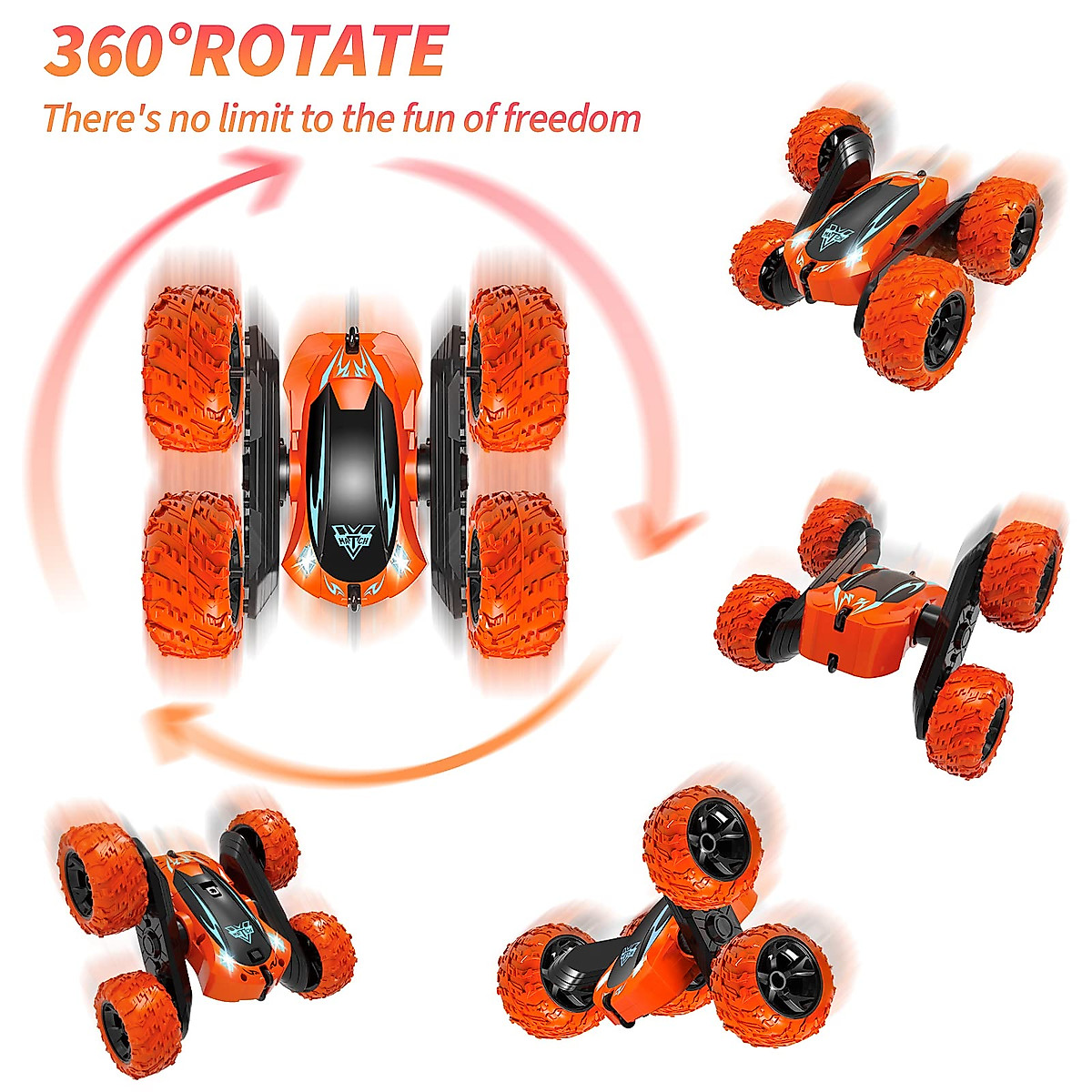 GaHoo Remote Control Car,2.4GHz Electric Race RC Stunt Car, Double Sided 360°Flips Rotating Vehicles with LED Headlights,4WD High Speed Off Road Truck Kids Toys for 3 4 5 6-12 Year Old Boy Girl Teens