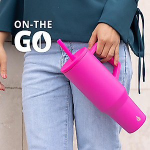 Best Valentine 40oz Tumbler for Her - Insulated Travel Tumbler with Handle, Lid and Straw - Gift for Mom & Mother In Law on Valentine's Day, Birthday & Mother’s Day - Hot Pink