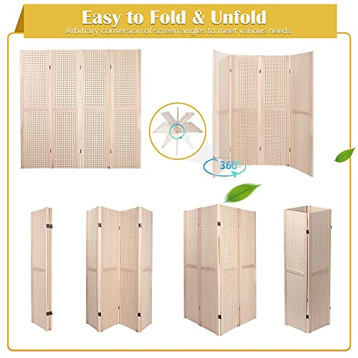 Betterhood 4 Panel Pegboard Display 5 Ft Folding Privacy Partition Room Divider Screen Wood Freestanding Display Board Organizer for Craft Show, Jewelry, Retail, Cloth…