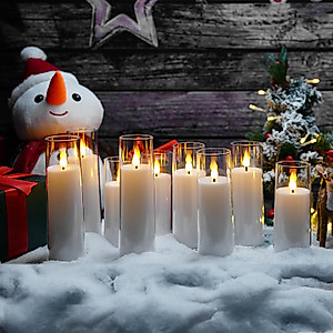 Obrldpao White Flameless Candles with Remote,Led Candles 9 Pc (D2.3 xH 5" 6" 7") Flameless Pillar Candles,Battery Operated Candles，Table Decoration Plexiglass Flickering Flameless Candles(White)