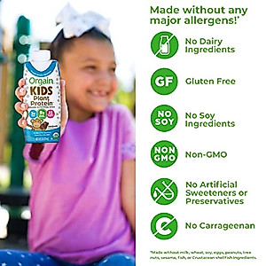Orgain Organic Kids Vegan Protein Nutritional Shakes, Chocolate - 8g of Protein, Contains Fiber and 23 Vitamins and Minerals, Plant Based, No Gluten or Soy, Non-GMO, 8 Fl Oz (Pack of 12)