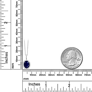 Gem Stone King 10K White Gold 8X6MM Oval Gemstone Birthstone and Diamond Necklace | Halo Pendant Necklace for Women | White Gold Necklace | With 18 Inch Chain