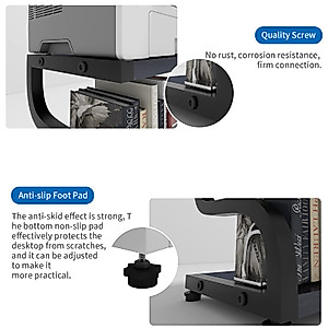 PUNCIA 2 Tiers Wood Black Home Office Desktop Printer Stand Laser Printer Copier Stand with Storage Tabletop Heavy Duty Rack Desk Organizer Shelf Dual for Small Space Double Tiers Tray