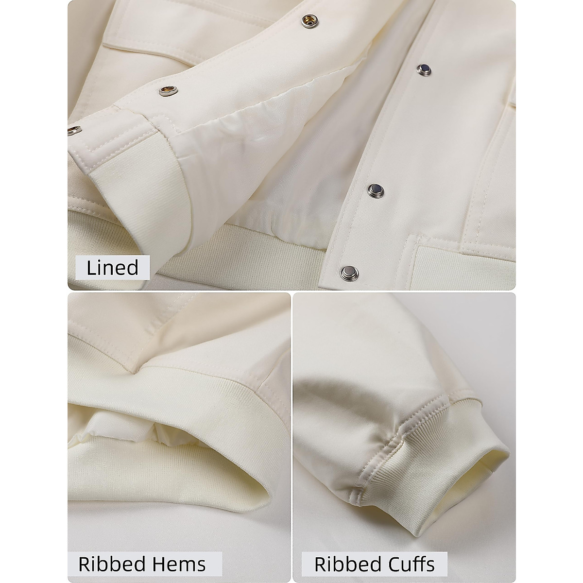 Springrain Womens Cropped Bomber Jacket Casual Varsity Jacket with Pockets Long Sleeve Outwear(Beige-S)