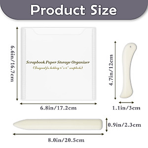 12 PCS Scrapbook Paper Storage Organizer with 2 Plastic Bone Folder Paper Creaser Set, Clear Paper Storage Bag for Holding 6 x 6 Inch Scrapbook Paper, Cardstock, Vinyl Paper, Photos and Paper File