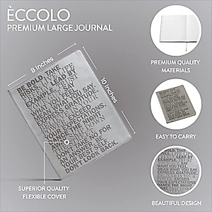 Eccolo Large Lined Journal Notebook, Flexible Cover, Writing Journal, 256 Ruled Ivory Pages, Ribbon Bookmark, Lay Flat, Desk Size for Work or School, Be Bold (Gray, 8x10 inches)