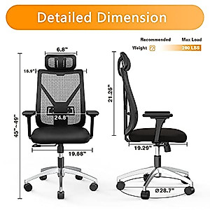 Ergonomic Office Chair, High Back Desk Chair, Adjustable Headrest with 3D Armrest Chair, Lumbar Support and Tilt Function with 120° Rocking Computer Chair for Home or Office