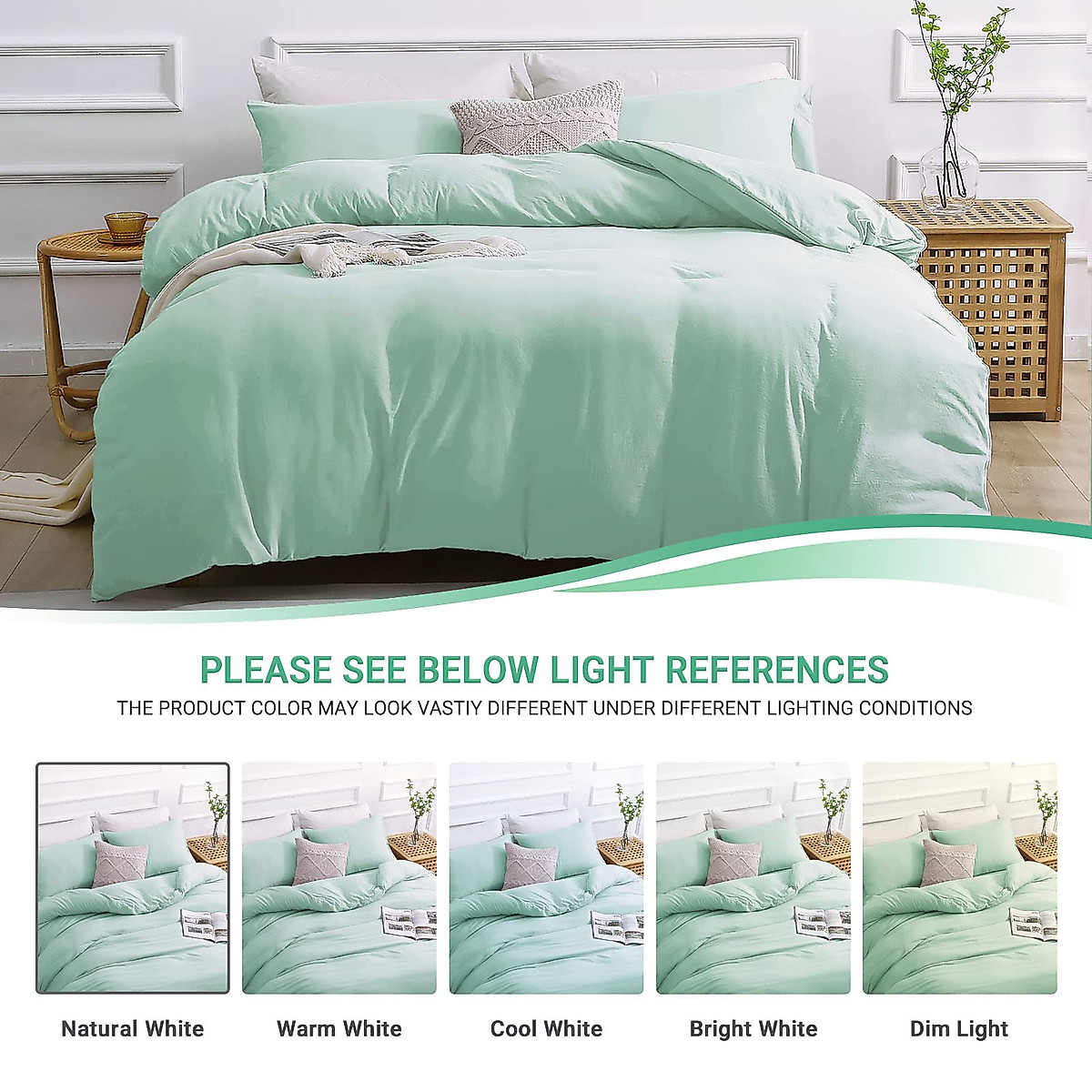 Sasttie Sage Green Duvet Cover Queen, Ultra Soft Prewashed Queen Duvet Cover Set, 3 Pieces, 1 Duvet Cover with Zipper Closure and Corner Ties (90''x90''), 2 Pillowcases (20''x 30'')