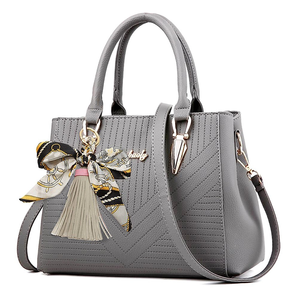 QTMY Silk Ribbon Bow Tassel Bag Pendant Charm Keyring Keychain for Women Purse Handbag Decor (Gray)