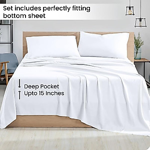 Banke Bihari 100% Egyptian Cotton 600 TC 1 Piece Fitted Sheet Only Soft & Smooth Hotel Feel Sateen Weave Solid 15" inch Extra Deep Pocket (Full XL-White)