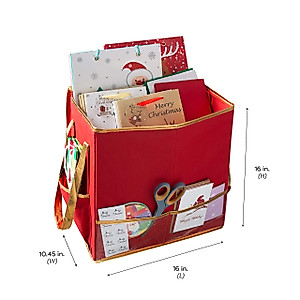 Simplify Gift Bag Organizer | Dimensions: 10.5"x 16"x 16" | Stores Gift Bags | Ribbon | Tissue Paper | Gift Cards | Large Reinforced Handles | Red | Holiday Storage | Collapsible