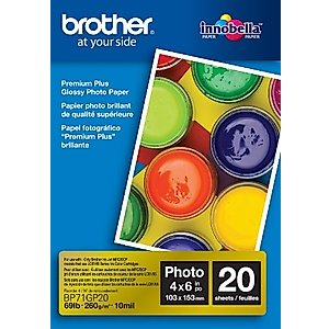 Brother Glossy Inkjet Paper, 4 x 6 Inches, 20 Sheets (BP71GP20) - Retail Packaging