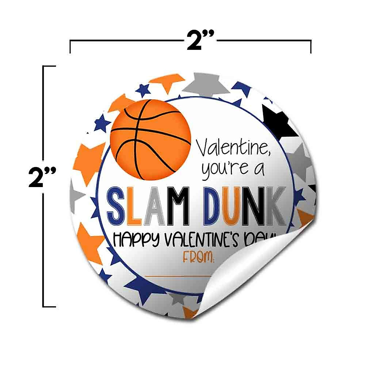 Slam Dunk Basketball Valentine Party Favor Sticker Labels for Boys, 40 2" Party Circle Stickers by AmandaCreation, Great for Classroom Valentines, Envelope Seals, Gifts & Treats