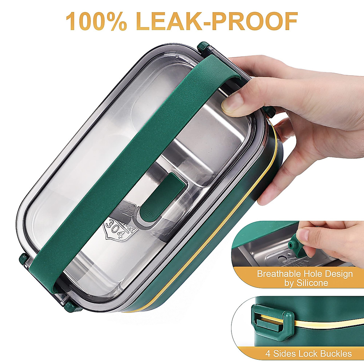 JUBOSYCZ Stainless Steel Bento Box for Adults&Kids,Japanese Leakproof Lunch Box Divided Food Meal Storage Containers Set Stackable 2 Layer for Children School Picnic Green