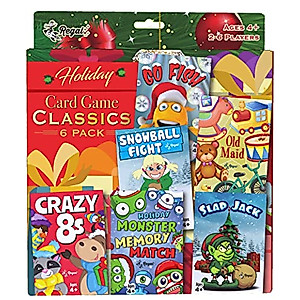 Regal Games - Kids Holiday Card Games - Includes Old Maid, Go Fish, Slapjack, Crazy 8's, Snowball Fight, and Holiday Monster Memory Match - for Family Game Nights, Parties - Set of 6 Games