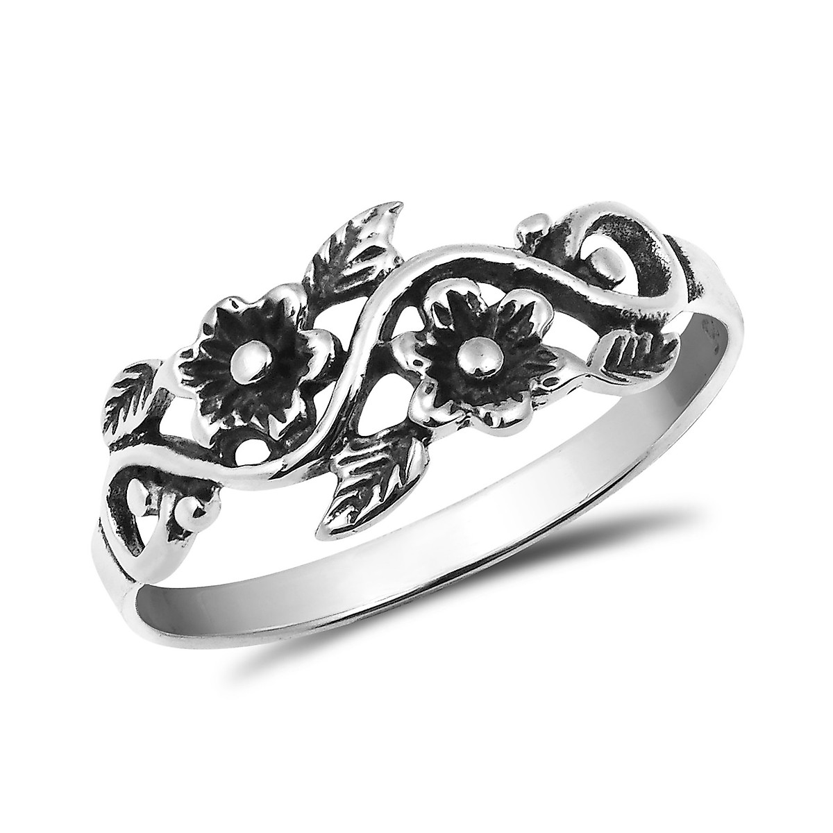 AeraVida Blooming Wild Floral Vine .925 Sterling Silver Band Ring | Statement Fashion, Promise ring, Couple Unisex Ring | Jewelry Gift for All Occasions | Size 9