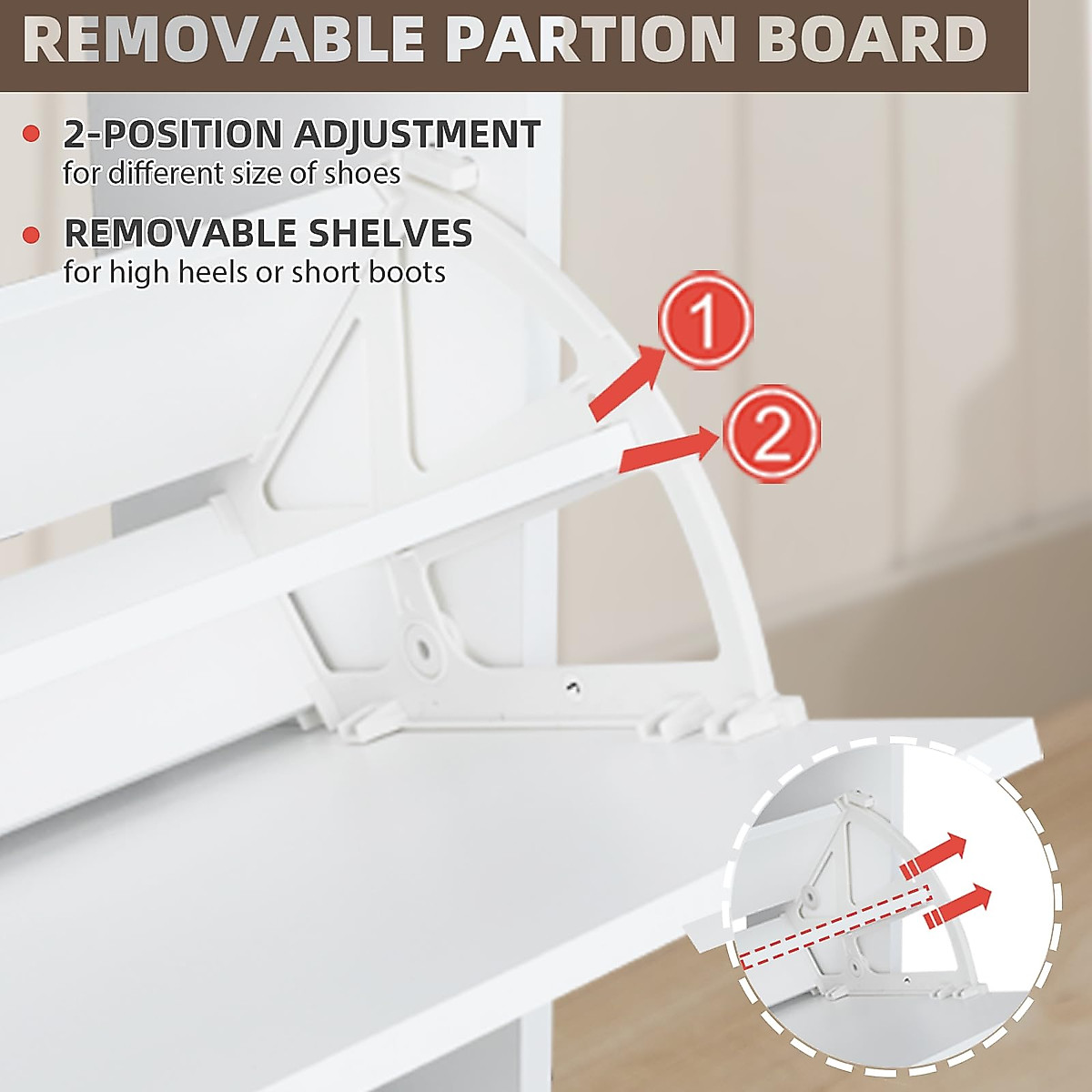 Deipto Shoe Storage Cabinet for Entryway, 3 Tier Wood Shoe Organizer Cabinet with Flip Drawers ＆ Lnduction Led Light, White Narrow Hidden Shoe Rack Cabinet for Front Door Entrance (White, 4-Drawers)