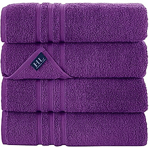 Hammam Linen Bath Sheet Towels 6 Pieces Bundle | Includes: 2 Luxury Bath Sheet Towels, 4 Hand Towels | Quality, Soft Towel Set | Purple