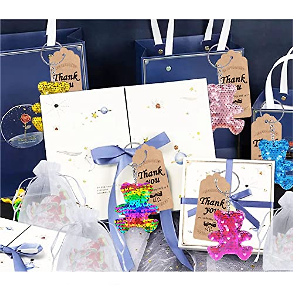 CiciBear 60 Pack Stuffed Bear Sequin Keychains Set with 20 Bear Keychains, 20 Thank You Tags and 20 Gift Bags for Bear Party Favors, Kids and Adults Birthday Gift,Baby Shower,School Carnival Rewards