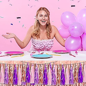 4P Pink-Purple Rose-Gold Party-Decorations Tassel Garland, Tassels Banner Streamers for Parade Floats, Bachelorette, Wedding, Birthday, Halloween, Christmas,