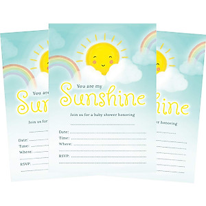 You are My Sunshine Gender Neutral 5x7 Baby Shower Invitations - 24 invites and 24 White envelopes