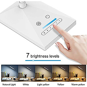 K&ZZ LED Desk Lamp, Dimmable LED Table Lamp, Eye-Caring Study Light with USB Charging Port, Office Light with 5 Lighting Modes 7 Brightness Levels, Touch-Sensitive Reading Light, White