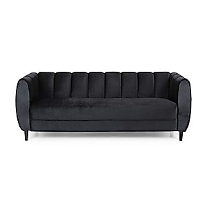 Christopher Knight Home Miranda Velvet 3 Seater Sofa, Black, Dark Brown