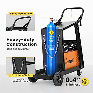 VIVOHOME Iron 3 Tiers Rolling Welding Cart with Upgraded Wheels and Tank Storage for TIG MIG Welder and Plasma Cutter Black