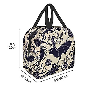 Gocerktr Halloween Bat Flower Lunch Bag for Women Men Reusable Lunch Box Waterproof Thermal Tote Bag Cute Container Work/Travel/Picnic