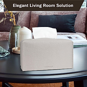 2Pcs Tissue Box Cover Holder, Rectangular with Bottom Belt - PU Leather Tissue Cover Decorative Organizer for Tabletop, Bathroom, Car, Office,9.5X5X5 Inch - Light Gray