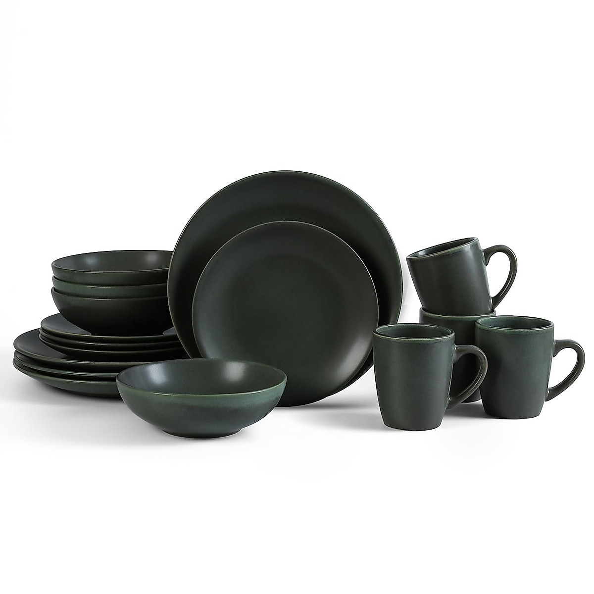Stone Lain Grao Stoneware 16-Piece Dinnerware Set, Green