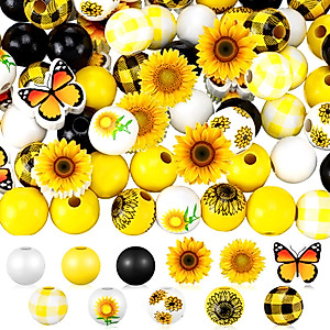 200 Pcs Sunflower Wood Beads 16 mm Summer Multi Colored Wooden Beads Natural Colorful Round Loose Spacer Beads for Necklace Earring Bracelet Jewelry Making Garland Tree Home Decor DIY Craft(Sunflower)