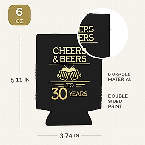 Cheers and Beers to 30 Years Can Coolers, 30th Birthday Party Coolies, Set of 12, Black and Gold Can Coolers, Perfect for Birthday Parties, Birthday Decorations…