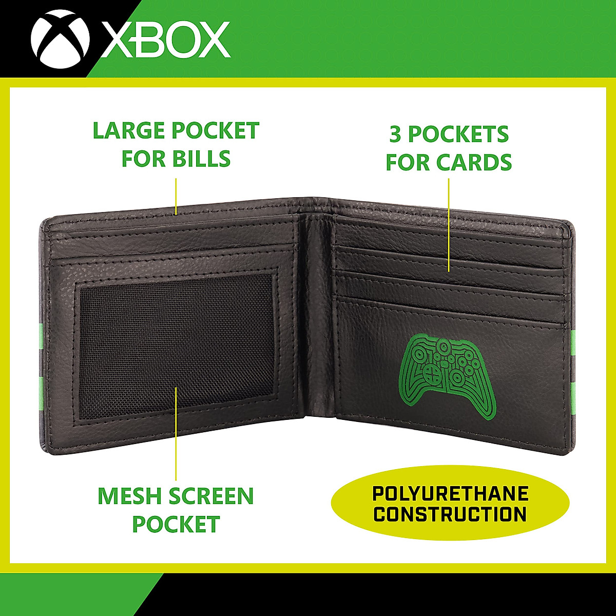 Concept One Microsoft Xbox Bifold Wallet, Slim Wallet with Decorative Tin for Men and Women, Multi