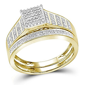 Sonia Jewels Size 7-10k Yellow Gold Ladies Womens Diamond Bridal Engagement Ring W/Matching Wedding Band Ring (1/4 cttw.)