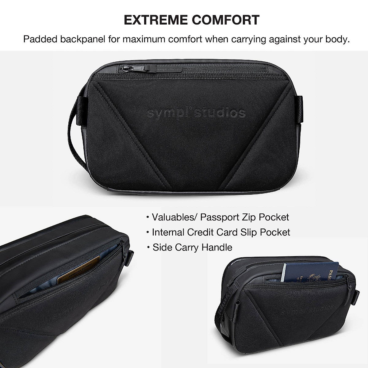 SYMPL 5L Waterproof Small Black Sling Crossbody Adjustable Shoulder Bag for Men Women, Eco-Friendly Multipurpose use as Toiletry, Dopp Kit, Everyday Pack for Hiking,Travel,Camera Gear, Fits iPad 10"