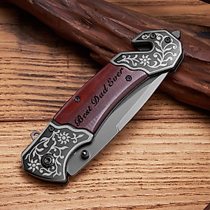 KetDirect Personalized Engraved Folding Knife for Dad from Son Daughter - for Fathers Day Birthday Christmas Thanksgiving - Men Camping Fishing Hunting Knives - Pocket Clip and Belts Cutter