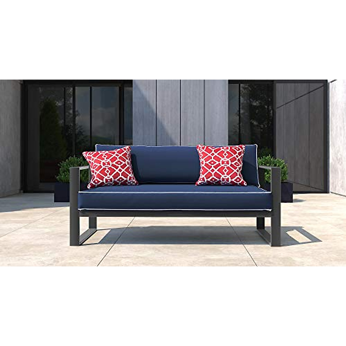 Tommy Hilfiger Monterey Modern Patio Outdoor Furniture Collection, Weather Resistant, Metal Frame, Sofa, Navy Blue & Dark Gray