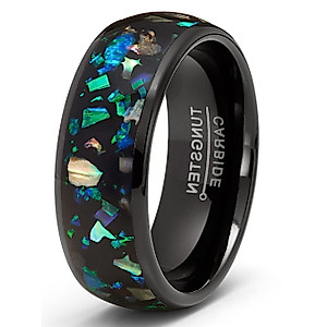 Metal Masters Crushed Opal & Abalone Tungsten Carbide Ring Dome Wedding Band Simulated Black 8MM